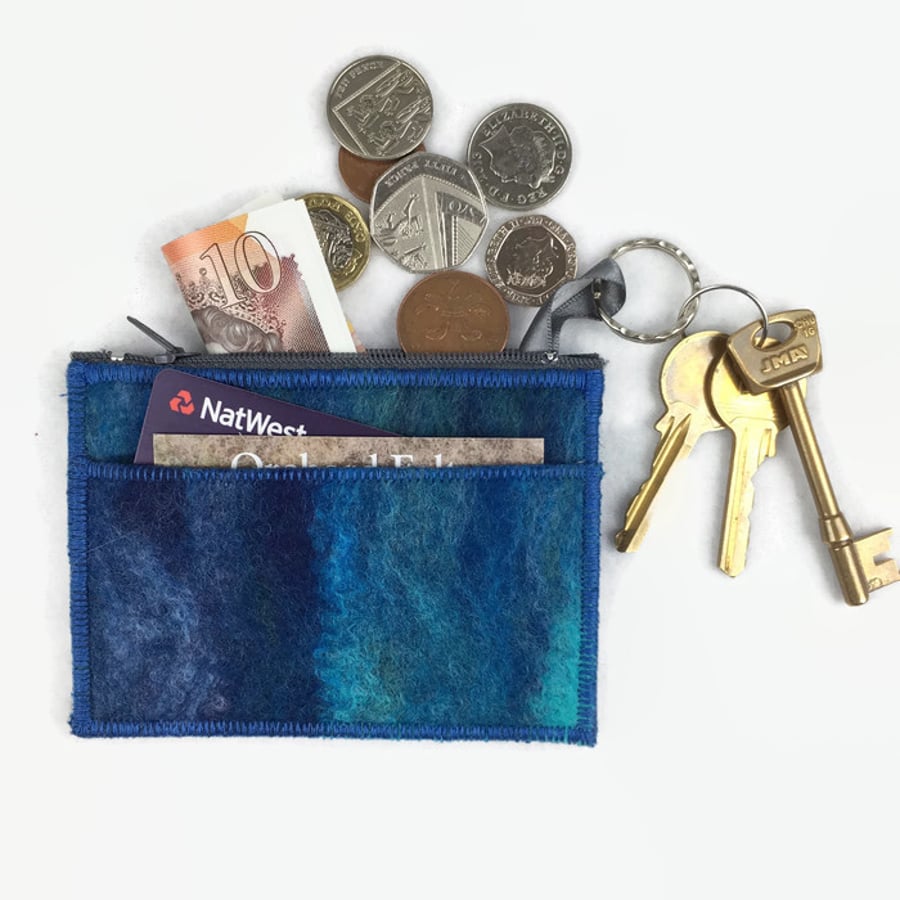 Blue felted coin purse - Folksy