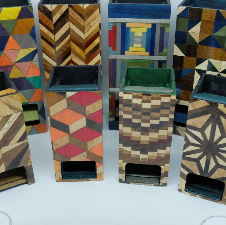 Hand veneered large Baffle box, Log Cabin Patch... - Folksy