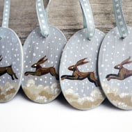 Painted Hare Hanging Decorations - Folksy
