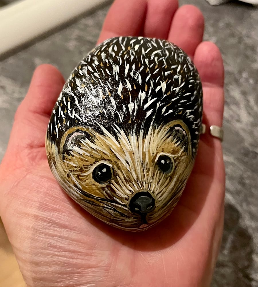 Hedgehog painted garden rock pebble art - Folksy