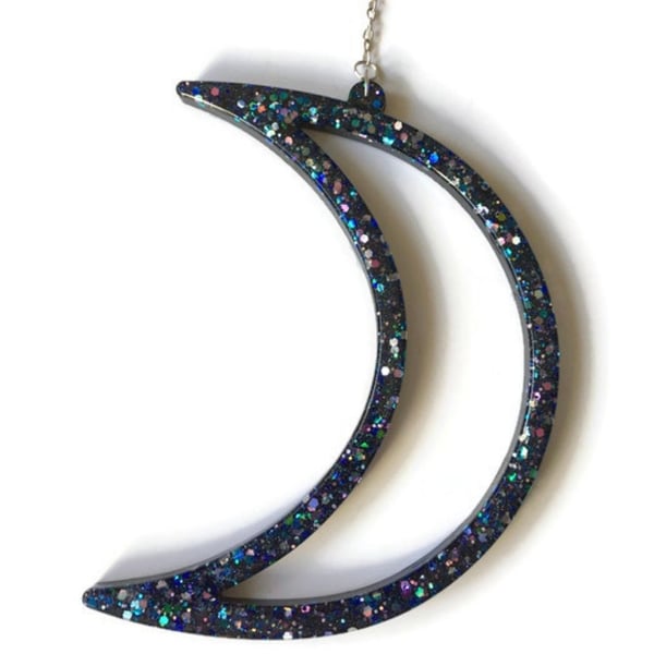 Sparkly crescent moon large hanging decoration.... - Folksy