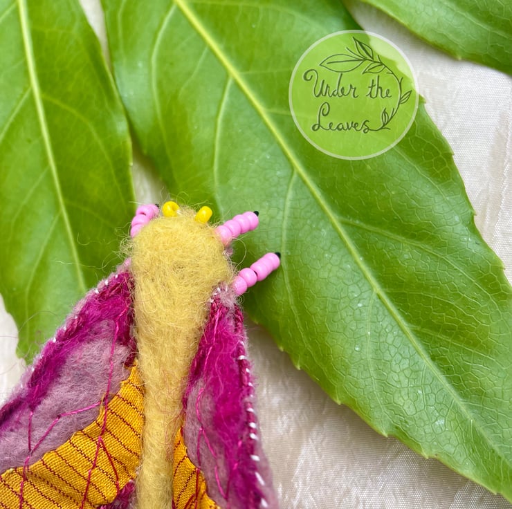 Hand embroidered rosey maple moth bespoke brooc... - Folksy