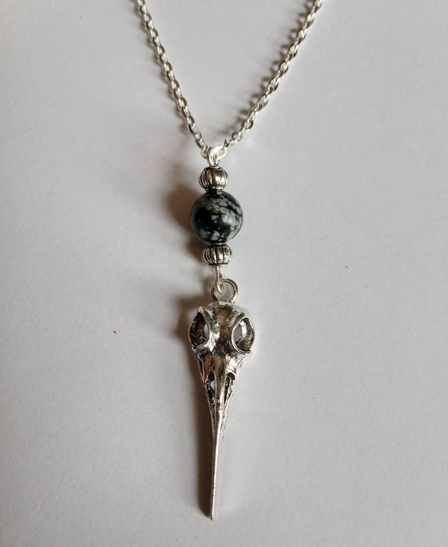 Black Grey Agate Raven Bird Skull Gothic Goth N... - Folksy