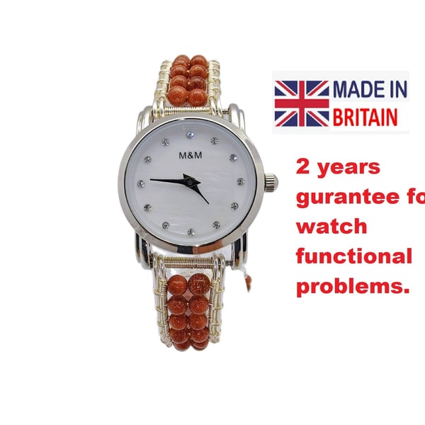 Gold Sand Semi Precious Stone Bracelet Watch Be... - Folksy