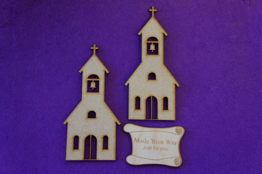 MDF Church 10cm - 2 x Laser cut wooden shape - Folksy