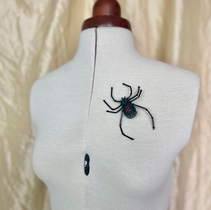 Hand embroidered black widow spider bespoke bro... - Folksy