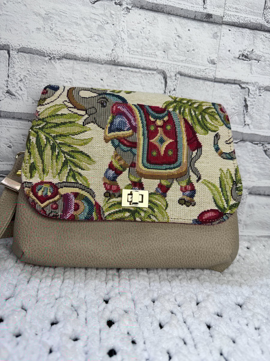 Crossbody bag with Elephant tabestry & Beig... - Folksy