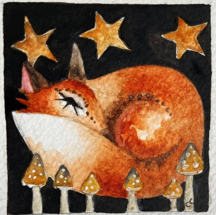 A Fox in a Box Original Resting Fox with Mushro... - Folksy
