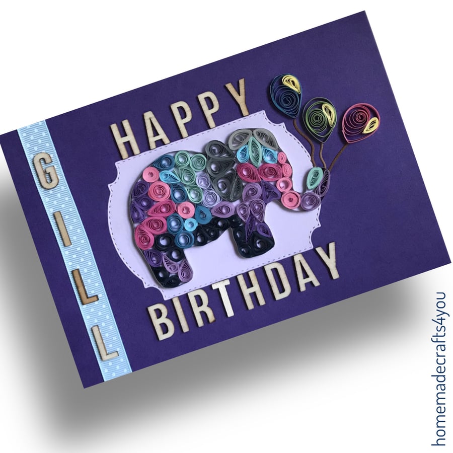 Quilling Elephant Birthday Card - Folksy
