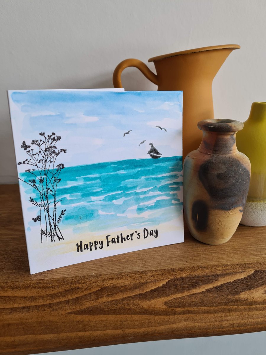 Seascape beach Father's Day card handpainted wa... - Folksy