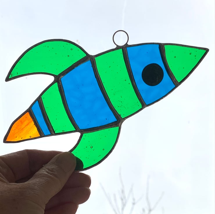Stained Glass Rocket Suncatcher - Handmade Hang... - Folksy