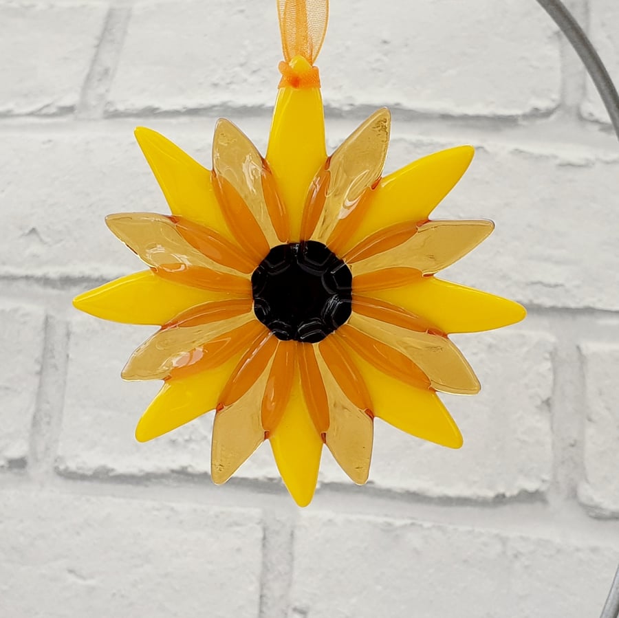 Fused Glass Sunflower Suncatcher Decoration Ke... - Folksy