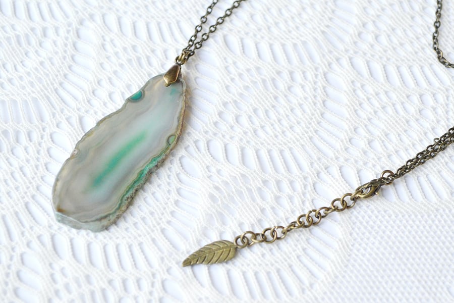 Sea Green Agate Pendant Necklace - Folksy