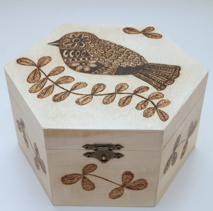 Pyrography song bird wooden jewellery box or st... - Folksy