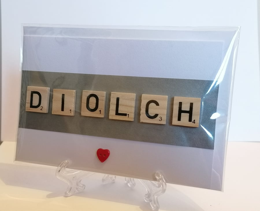 Diolch (Thank you) scrabble handmade Welsh gree... - Folksy