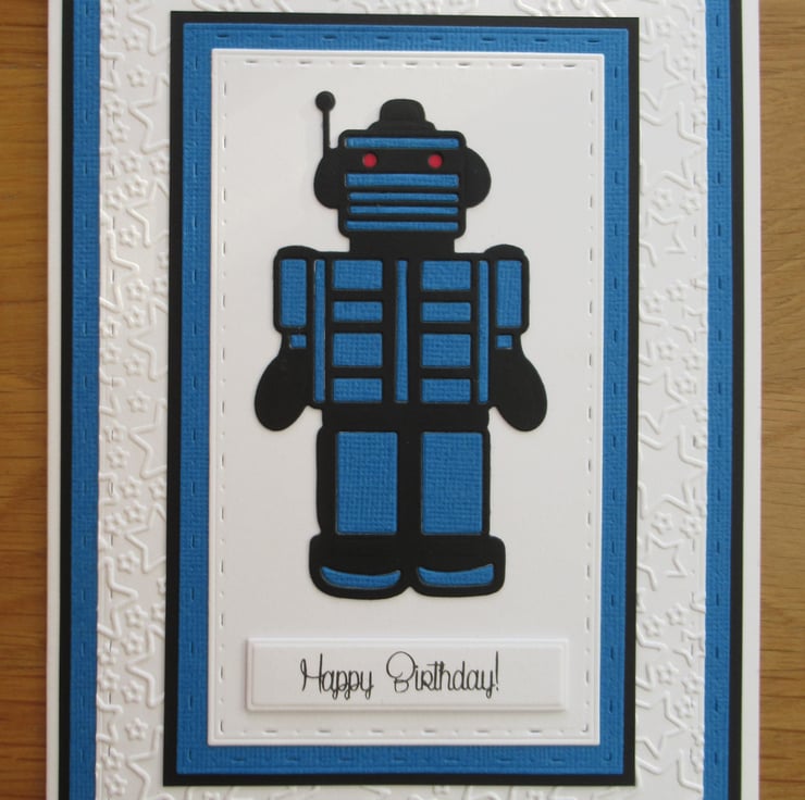 Robot - A5 Birthday Card - Bright Blue - Folksy