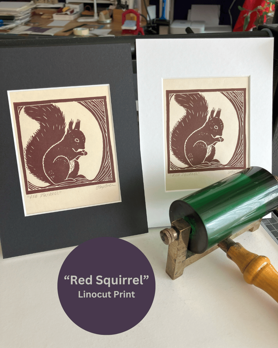 Lino Print - Red Squirrel - Folksy