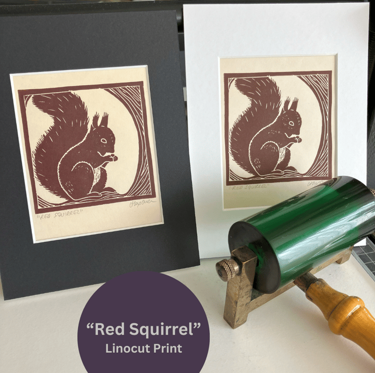 Lino Print - Red Squirrel - Folksy