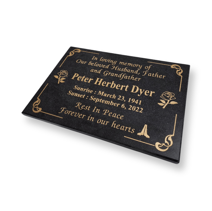 Engraved Black Granite Memorial Grave Plaque, F... - Folksy
