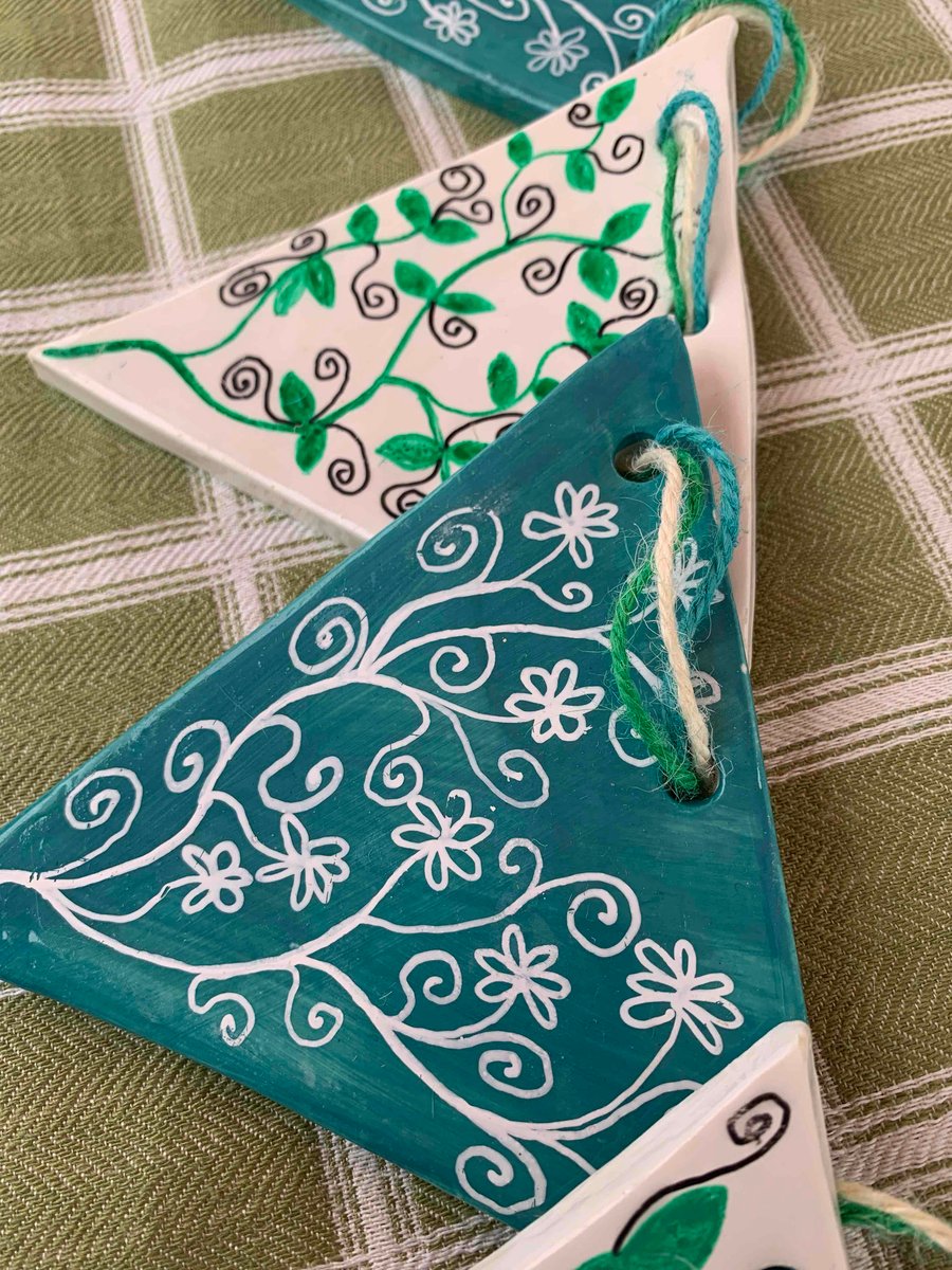 Blue and White Floral Bunting - Folksy