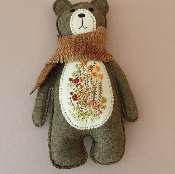 Scandi style Woodland teddy bear, hand embroide... - Folksy