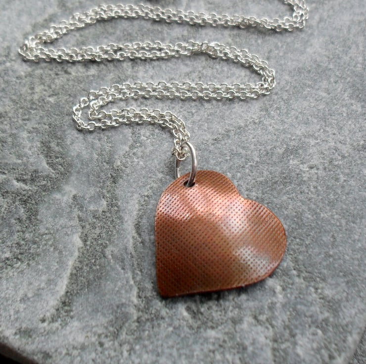 Domed Copper Heart Pendant With Sterling Silver... - Folksy