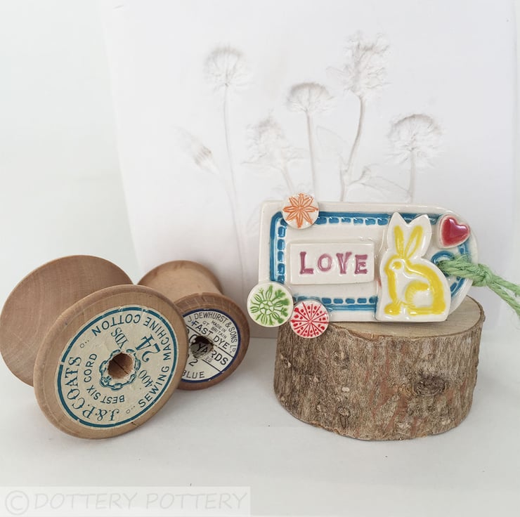 Ceramic gift tag decoration with rabbit and flo... - Folksy