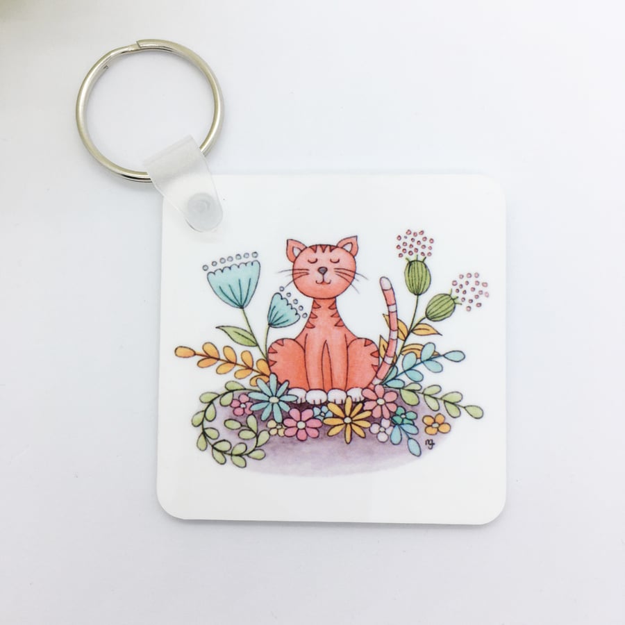 Floral Cat Keyring - Folksy