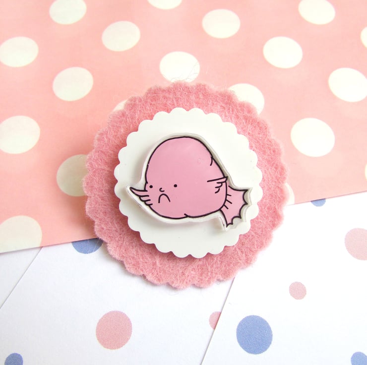 brooch - grumpy blobfish - hand painted brooch pin - Folksy
