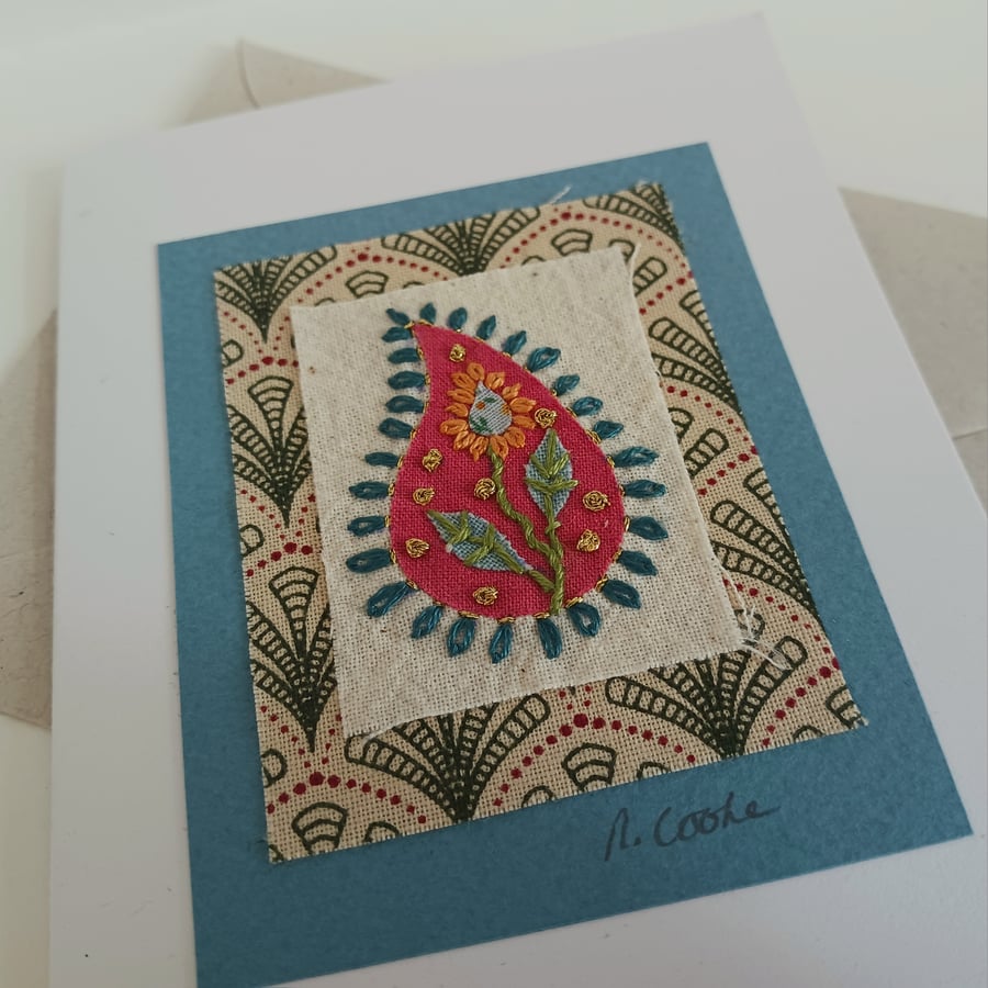 Paisley Textile Art Card - Folksy