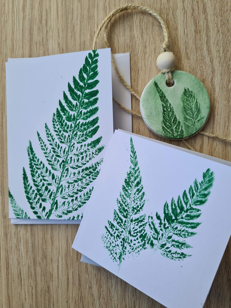 Fern print cards and clay gift tag set free del... - Folksy