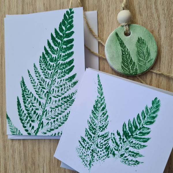 Fern print cards and clay gift tag set free del... - Folksy