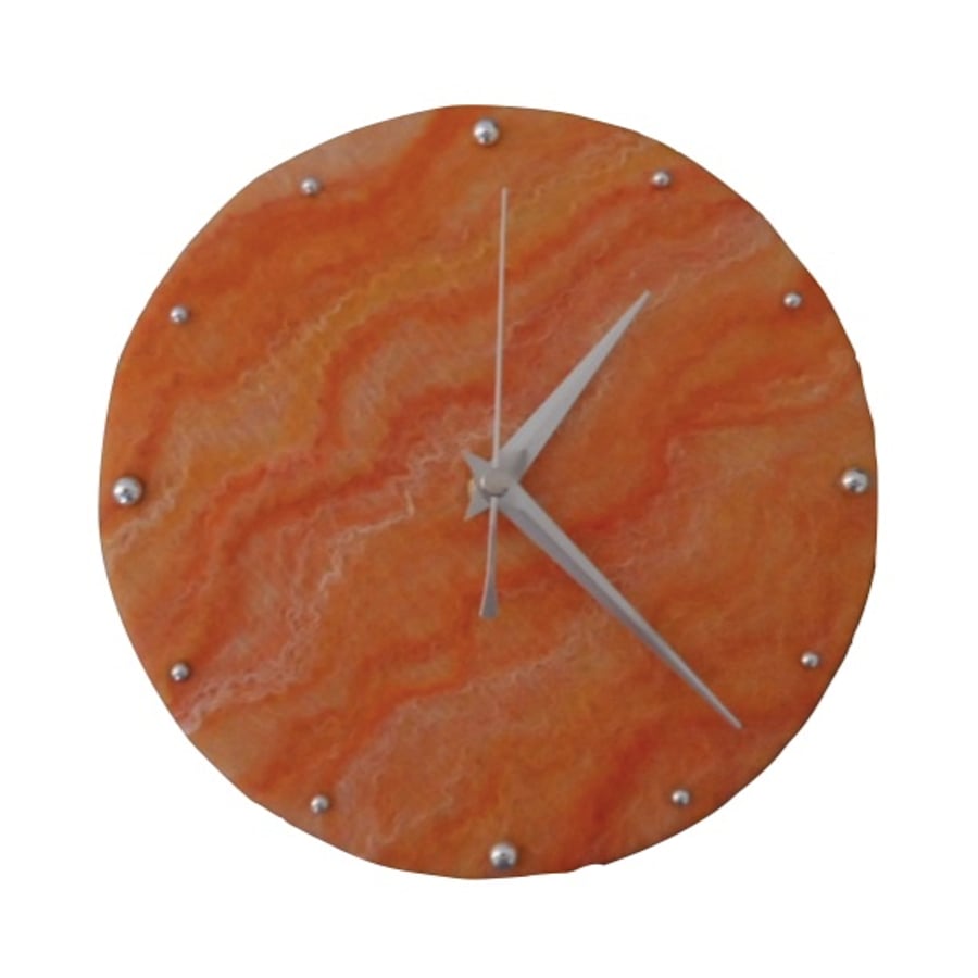Felted clock, 20cm, in orange shades - Folksy