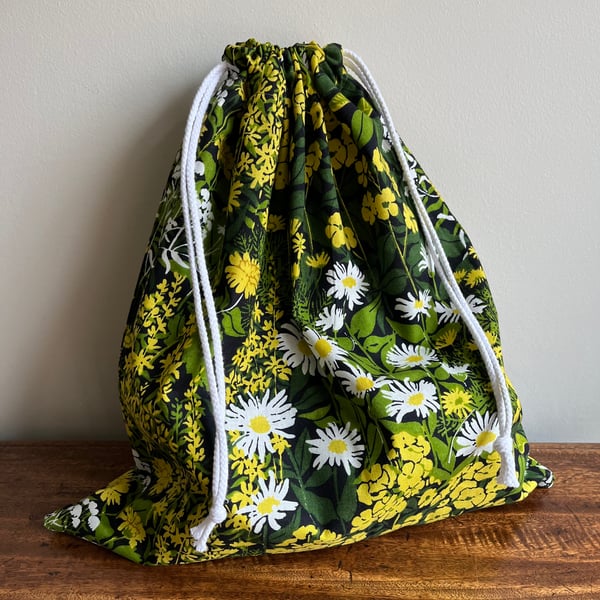 Vintage floral cotton drawstring bag project ba... - Folksy