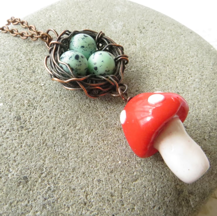 Birds Nest Necklace, Copper Nest Pendant, Toads... - Folksy