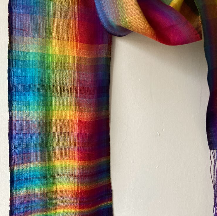Spectrum Hand Woven Iridescent Silk Scarf - Folksy