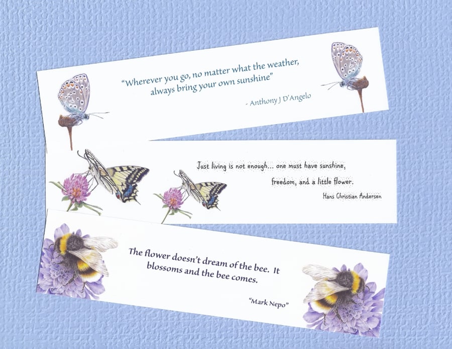 Butterflies and Bee Inspirational Bookmarks x 3 - Folksy