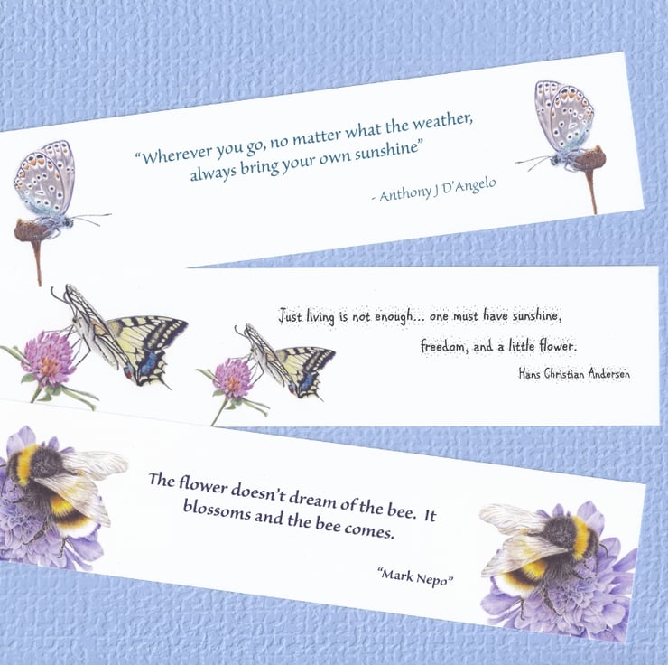 Butterflies and Bee Inspirational Bookmarks x 3 - Folksy