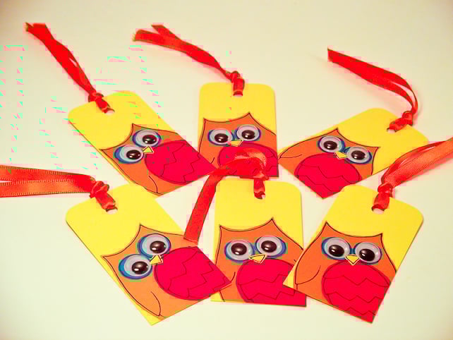 Gifts Tags - Handmade Owl Gift Tags - Pack of 6 - Folksy