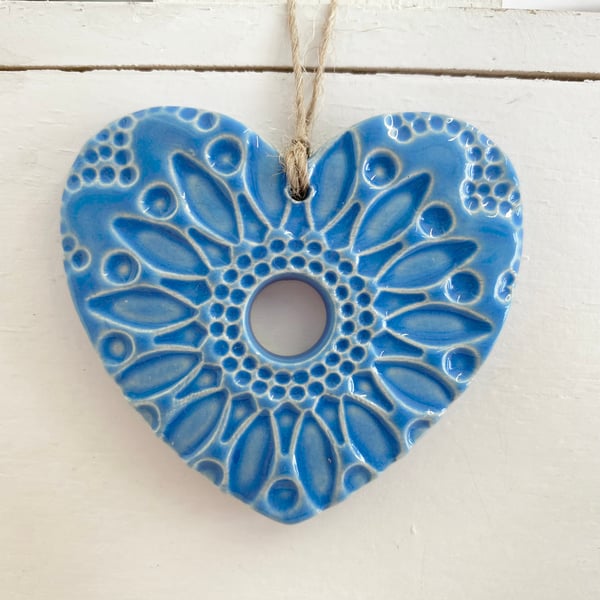 Small Pottery heart decoration blue - Folksy