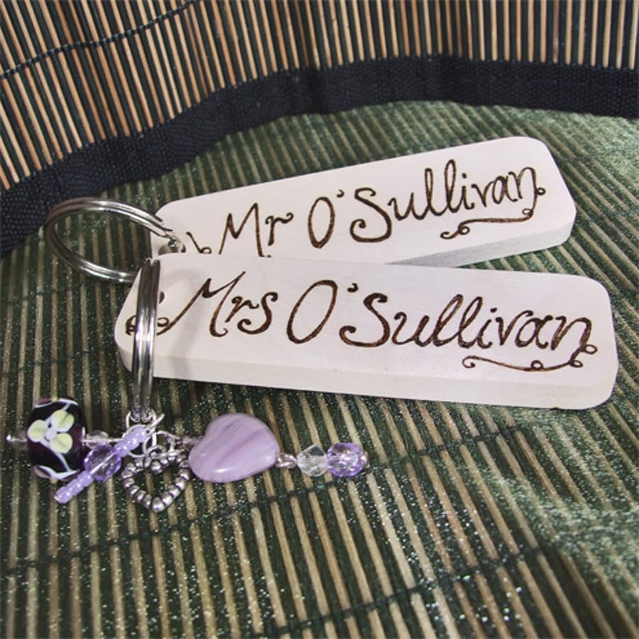 His and Hers Pair of Personalised Keyrings for ... - Folksy