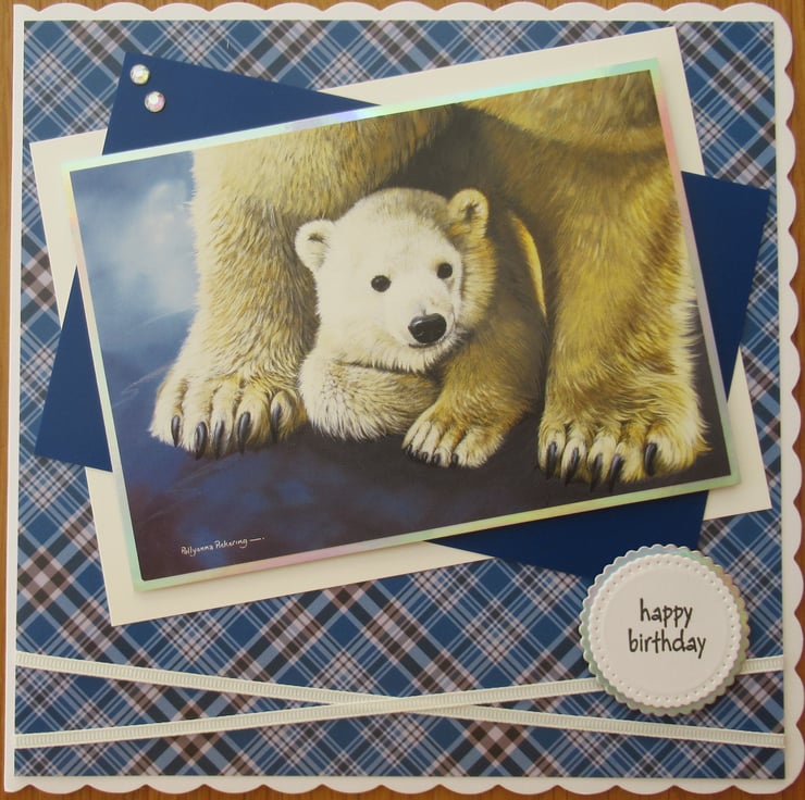 Baby Polar Bear- 8x8" Birthday Card - Folksy
