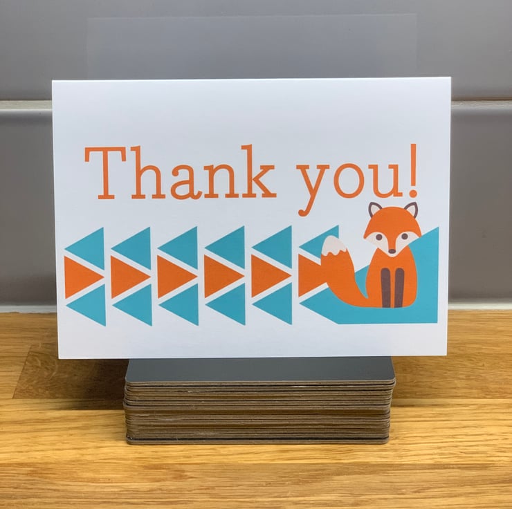 Pack of 8, Fox Thank You Cards - Folksy