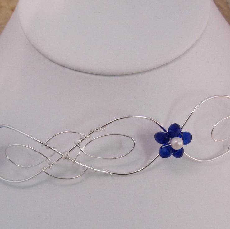 Silver Plated Wire Tiara or Headband with blue ... - Folksy