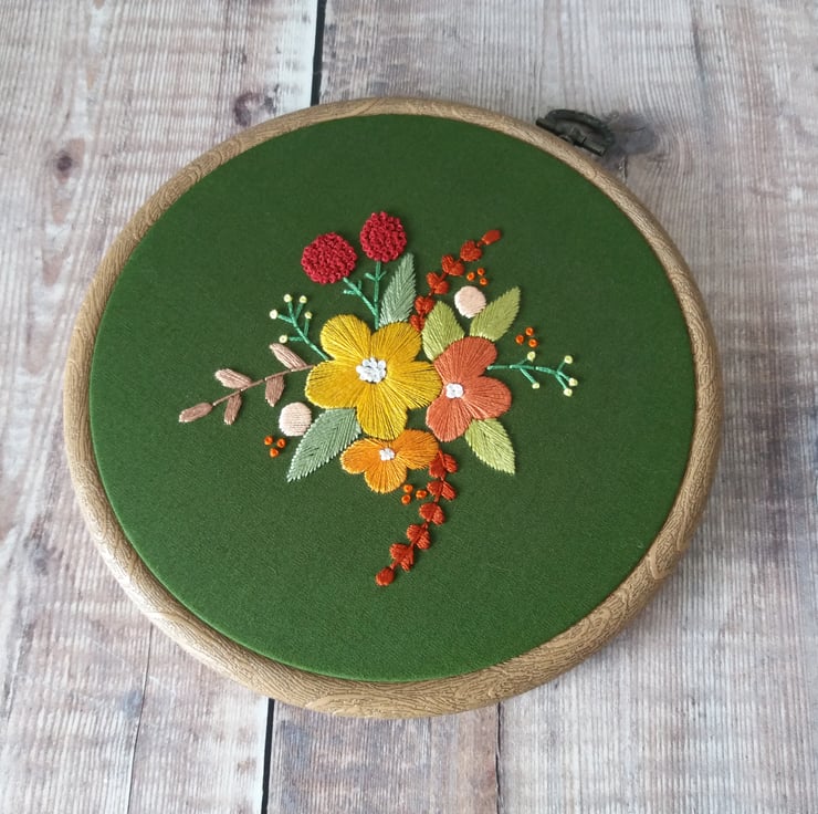 Forest Green Floral Hand Embroidery Hoop Art - ... - Folksy