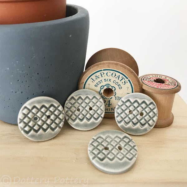 Set of four grey ceramic handmade buttons - Folksy