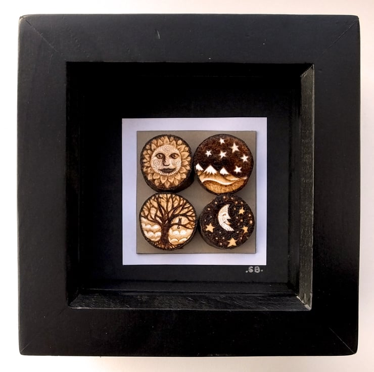 Wooden Sun Moon and Stars Pyrography Miniature ... - Folksy