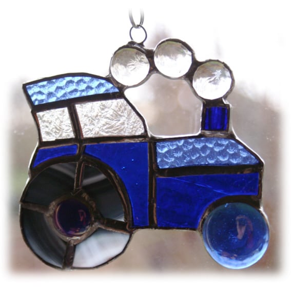 Tractor Suncatcher Blue Stained Glass Handmade ... - Folksy