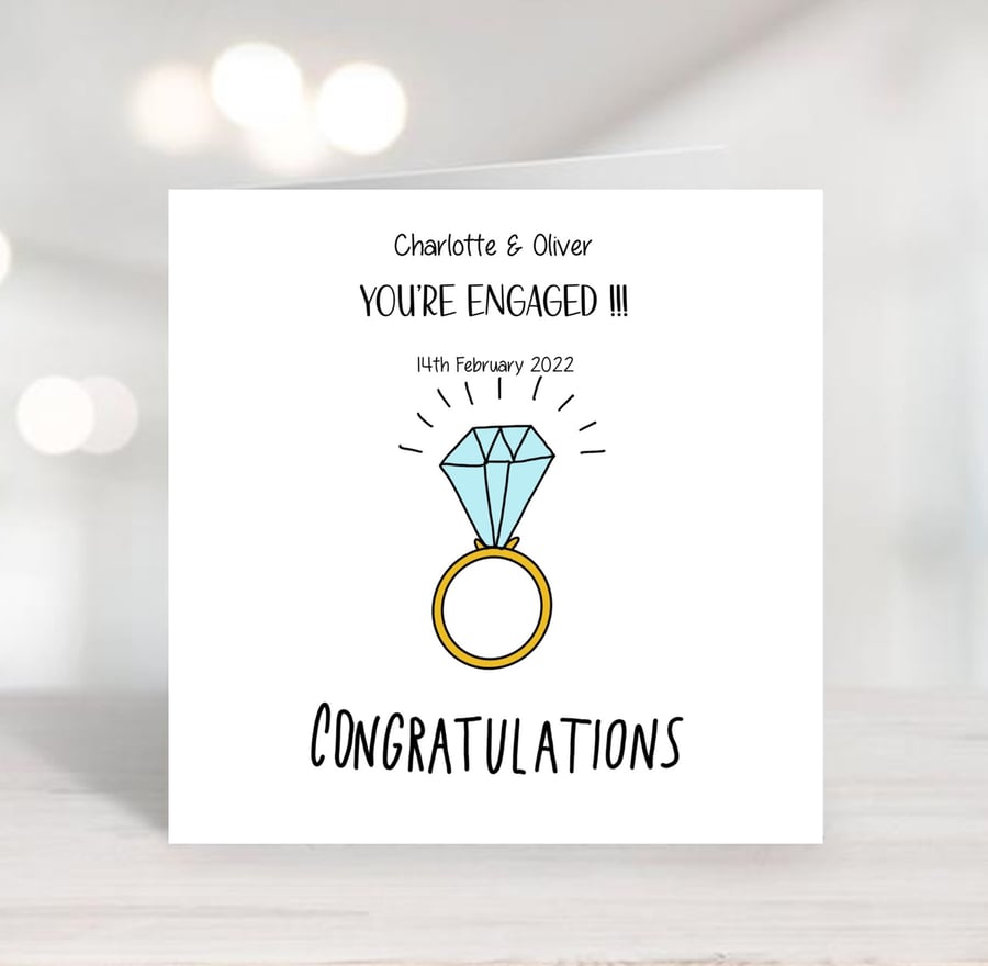 Engagement Ring Personalised Card with names an... - Folksy