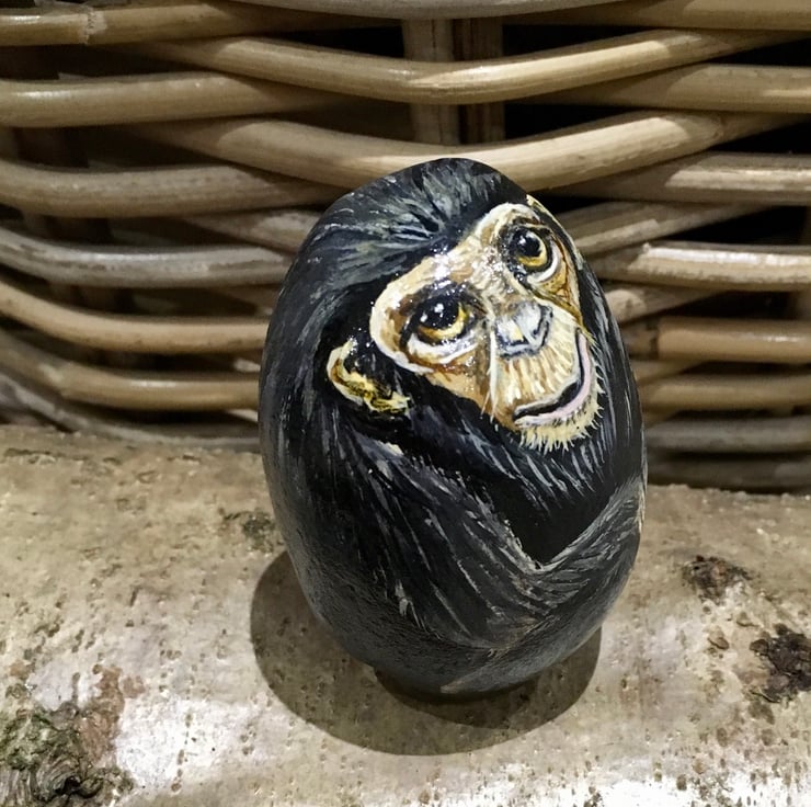 Monkey hand painted pebble garden rock art wild... - Folksy